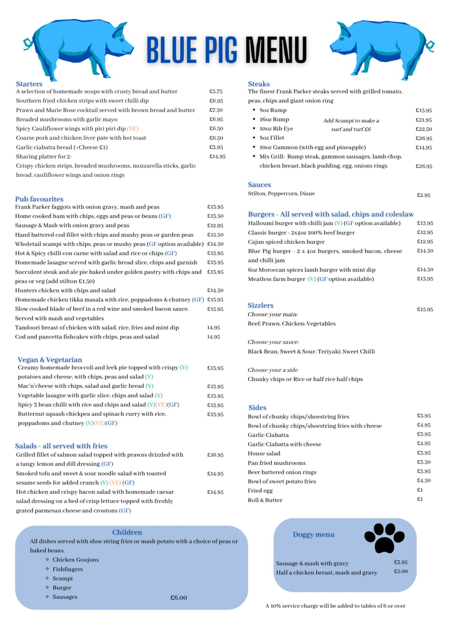 Menus - Great pub food to eat in and takeaway at The Blue Pig, Wolvey