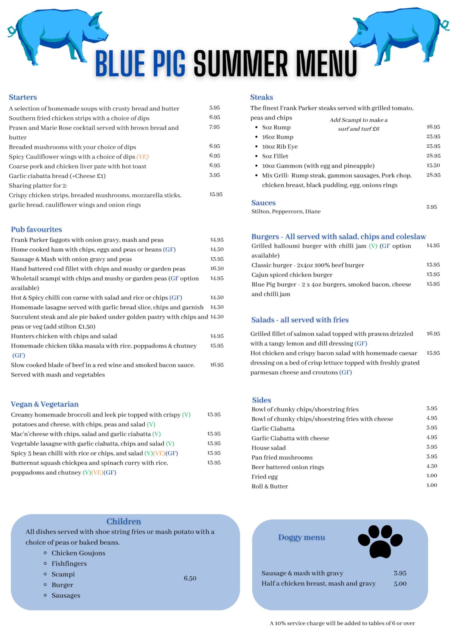 Menus - Great pub food to eat in and takeaway at The Blue Pig, Wolvey